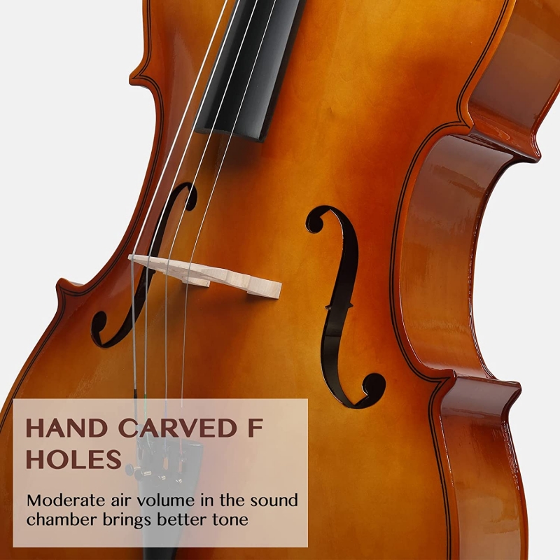 Glarry GC101 4/4 Full-Size Acoustic Cello Matte Nature Golden Retrovert Black White - Glarrymusic