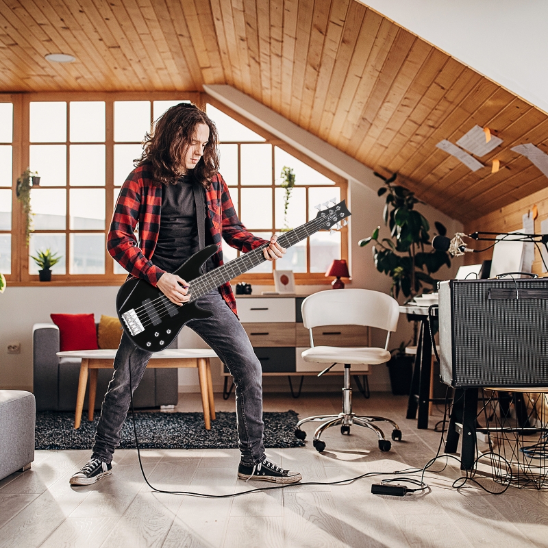 Glarry GIB 6 String Bass Guitar Full SizeHH Pickup Burlywood Sunset ...