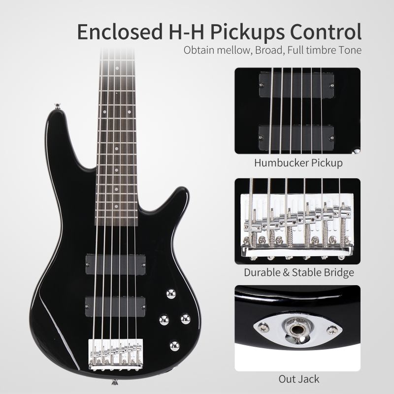 Glarry GIB 6 String Bass Guitar Full SizeHH Pickup Burlywood Sunset ...