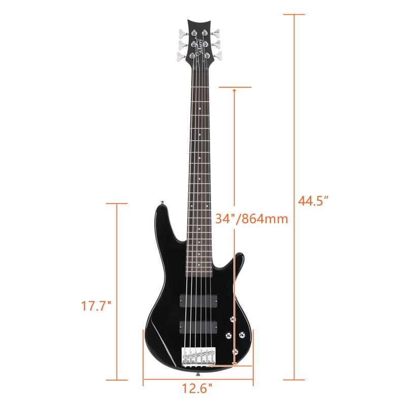 Glarry GIB 6 String Bass Guitar Full SizeHH Pickup Burlywood Sunset ...